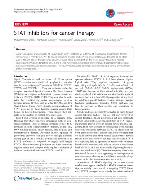 Pdf Stat Inhibitors For Cancer Therapy