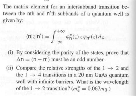 The Matrix Element For An Intersubband Transition Between The Nth And N′