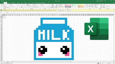 how to draw a pixel kawaii milk in ms excel ms excel drawing pixel