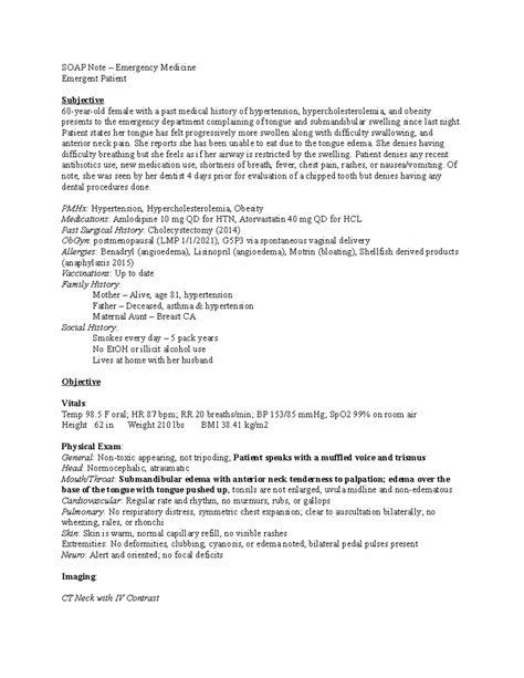 Emergency Soap Note Soap Note Written On An Emergy Patient Soap