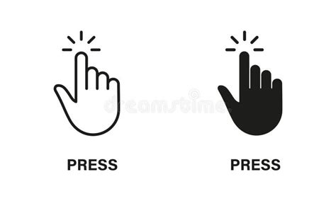 Press Gesture Hand Cursor For Computer Mouse Line And Silhouette Black