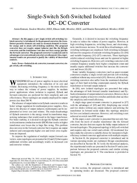 Pdf Single Switch Soft Switched Isolated Dcdc Converter