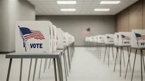 Voting Booths Line Polling Station Usa Election 2024 American Flags