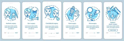 Plastic Surgery Types Onboarding Mobile App Page Screen With Linear Concepts 3762326 Vector Art