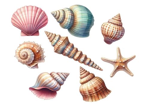 Premium Psd Digital Drawing Realistic Beautiful Sea Shells Of Various