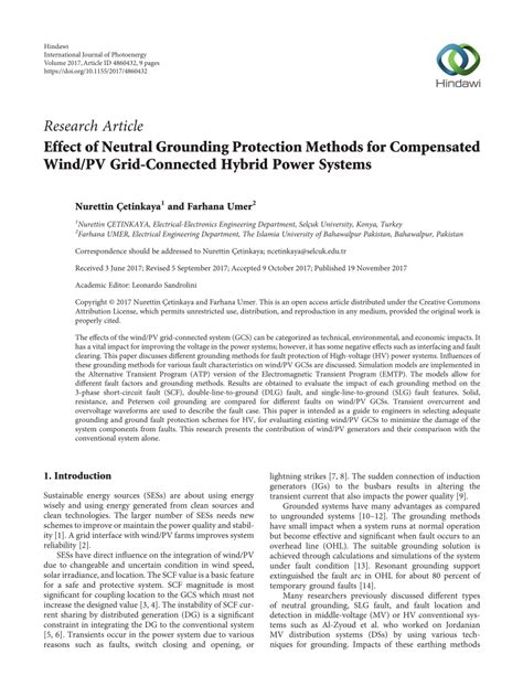 Pdf Effect Of Neutral Grounding Protection Methods For Compensated Wind Pv Grid Connected