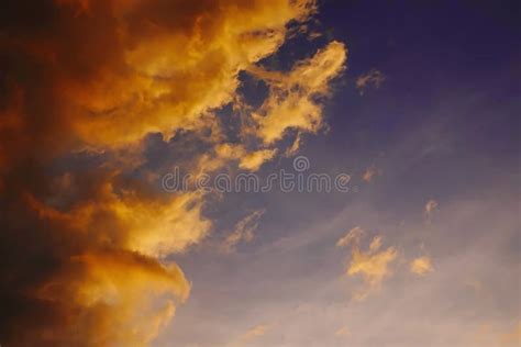 Blur Focus Sunset Sky Yellow Clouds On A Blue Sky Background Stock