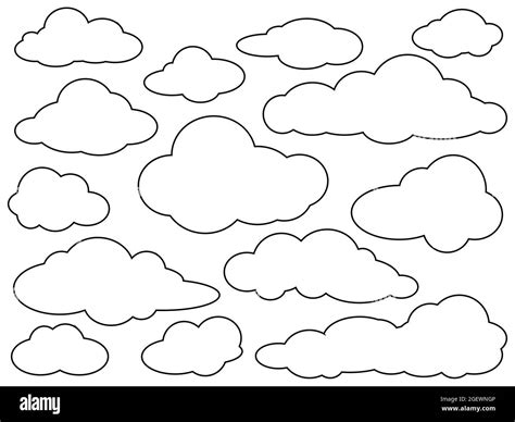 Cloud outline set. Cloud line icon collection isolated on white ...