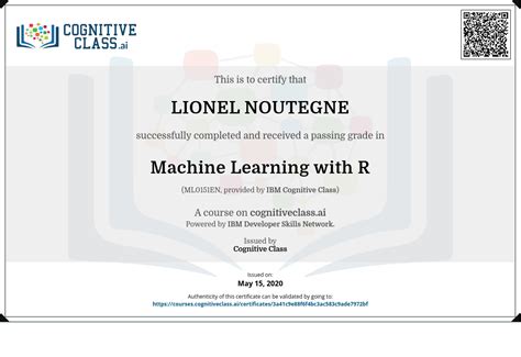 Ibm Cognitive Class Ml0151en Certificate Cognitive Class