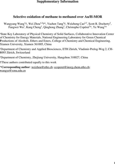 Selective Oxidation Of Methane To Methanol Over Auh Mor Catalysis Chemrxiv Cambridge Open