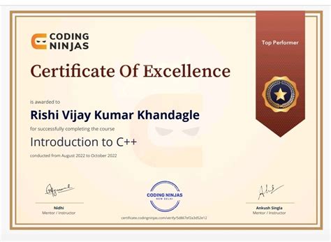 Rishi Vijay Khandagle On Linkedin Codingninjas Cplusplusdeveloper