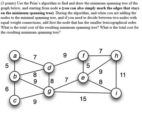 Solved 3 Points Use The Prim S Algorithm To Find And Draw Chegg Com