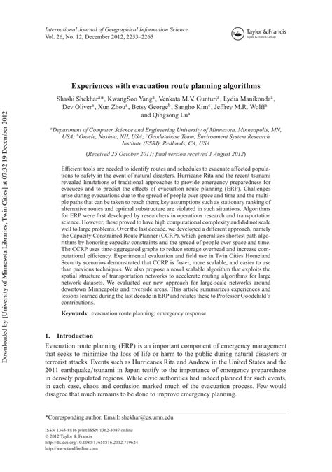 Pdf Experiences With Evacuation Route Planning Algorithms