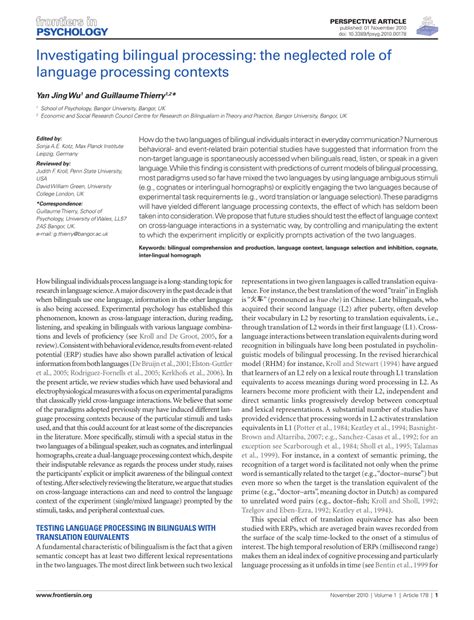 Pdf Investigating Bilingual Processing The Neglected Role Of Language Processing Contexts