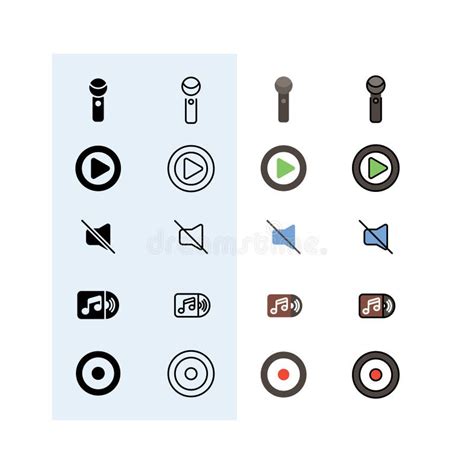Microphone Play Button Mute Rec Button Music Folder Audio Music And Sound Icon Set Stock
