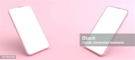 분홍색 바닥에 모형 핑크 스마트 폰 흰색 화면의 3d 렌더링 분홍색 휴대 전화는 땅에 누워 스마트폰 화이트 스크린은 상업용 광고에 사용할 수 있습니다 분홍색 배경에 격리 0