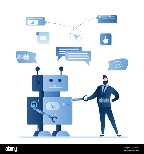 Handsome Businessman And Robot Handshake Human And Artificial