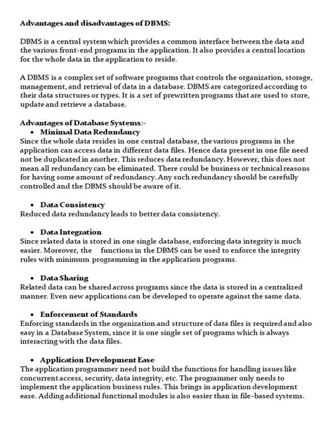 Advantages Disadvantages Of Dbms Pdf Databases Computer Engineering
