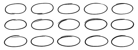 그려진 펜 라인 타원형 세트입니다 손으로 그린 마커 스트로크 스타일 낙서 타원형 프레임 텍스트 강조 표시를 위해 둥근 프레임을 낙서합니다 그런지 스크래치 스타일 세트 벡터