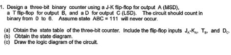 Solved 1 Design A Three Bit Binary Counter Using A J K