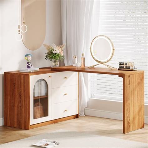 Tamune L Shaped Dressing Table With 6 Drawers Extendable Vanity Desk And Dresser