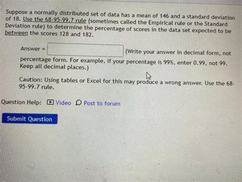 Solved Suppose A Normally Distributed Set Of Data Has A Mean