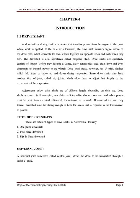 design and finiteelement analysis for static and dynamic behaviour of composite shaft word pdf