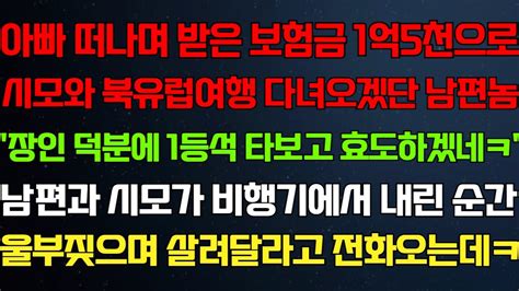 반전 신청사연 아빠 떠나며 받은 재산으로 시모와 해외여행 다녀오겠단 남편 비행기에서 도착한 순간 울며 전화오는데라디오드라마사연실화사연의 품격썰 Youtube