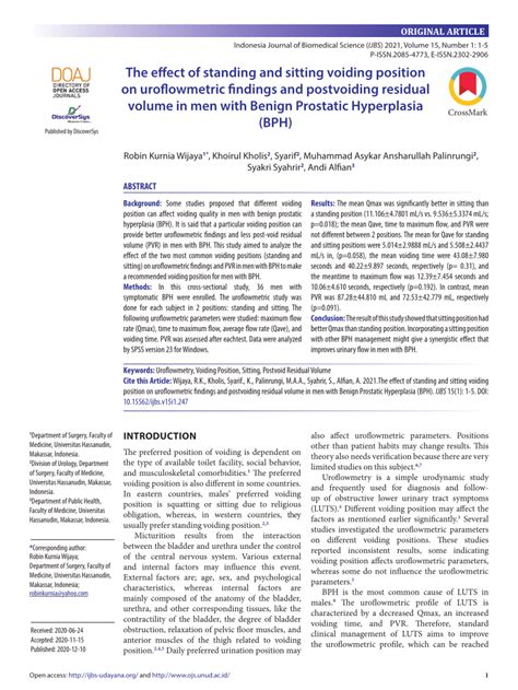 PDF The Effect Of Standing And Sitting Voiding Position On Uroflowmetric Findings And