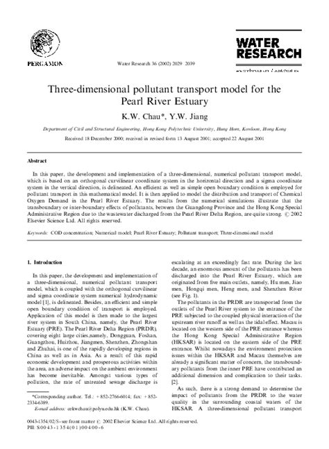 Pdf Three Dimensional Pollutant Transport Model For The Pearl River Estuary
