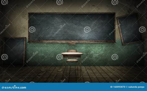 Horror And Creepy Classroom In The School 3d Rendering Stock