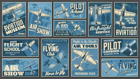 Pilot School Flight Club Air Show Retro Banners 23554477 Vector Art