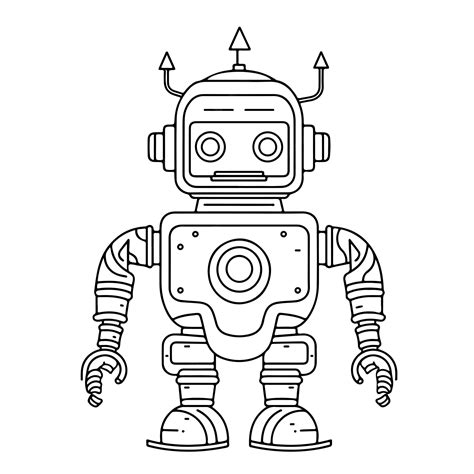 스케치 손으로 그린 단일 라인 아트 색칠 페이지 로봇 데이 프리미엄 벡터