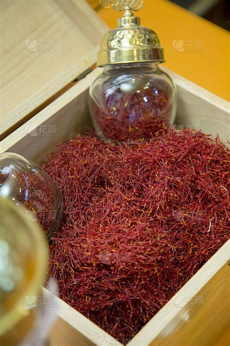 收集后的藏红花。藏红花香料。