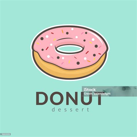 파란색 배경에 절연 위에 화려한 뿌리와 핑크 도넛 딸기 풍미 손으로 그린 만화 벡터 일러스트 레이 션 도넛에 대한 스톡 벡터 아트 및 기타 이미지 Istock