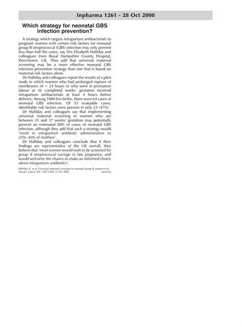 Pdf Which Strategy For Neonatal Gbs Infection Prevention Dokumentips