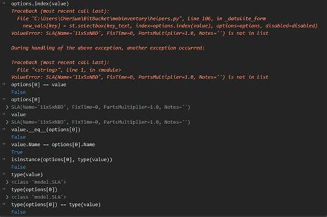 streamlit regenerates types which makes type stored item type newly