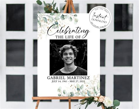 Editable Greenery Funeral Welcome Sign Celebration Of Life Welcome