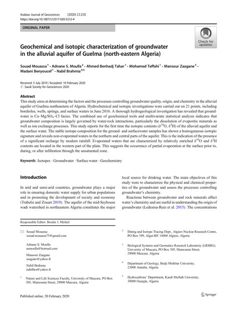 Pdf Geochemical And Isotopic Characterization Of Groundwater In The Alluvial Aquifer Of Guelma