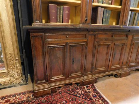 Walnut Bookcase With Carved Columns Doors And Open Shelves Italy For