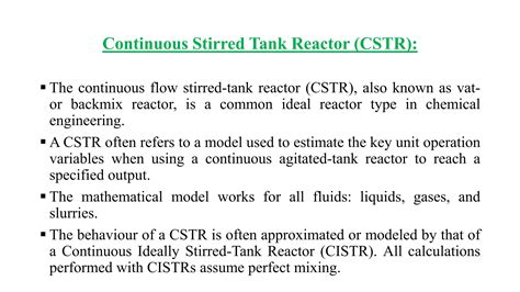 Mathematical Modeling Of Continuous Stirred Tank Reactor Systems Cstr