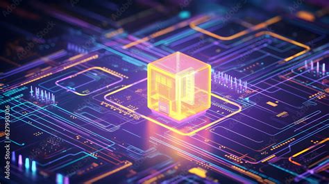Data Storage Cube Between Neon Pathways Quantum Computing Database