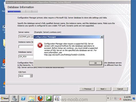 Configuration Manager 2012 Installation Error Configuration Manager 2012 Windows