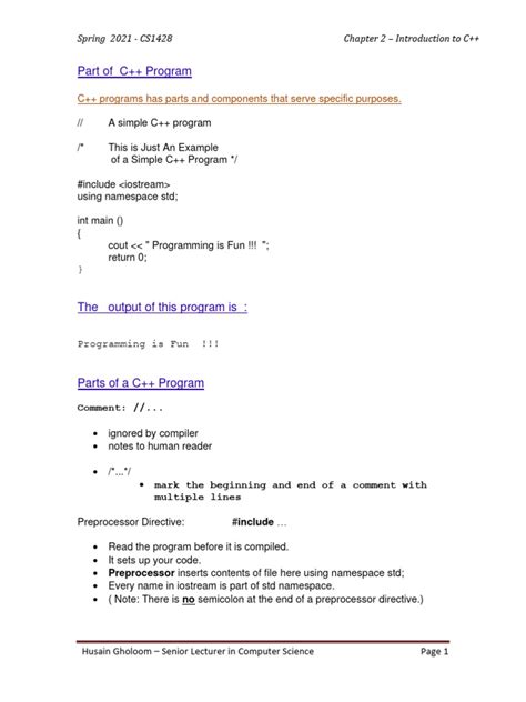 C Lecture 2 Parts Of C Pdf Integer Computer Science Namespace