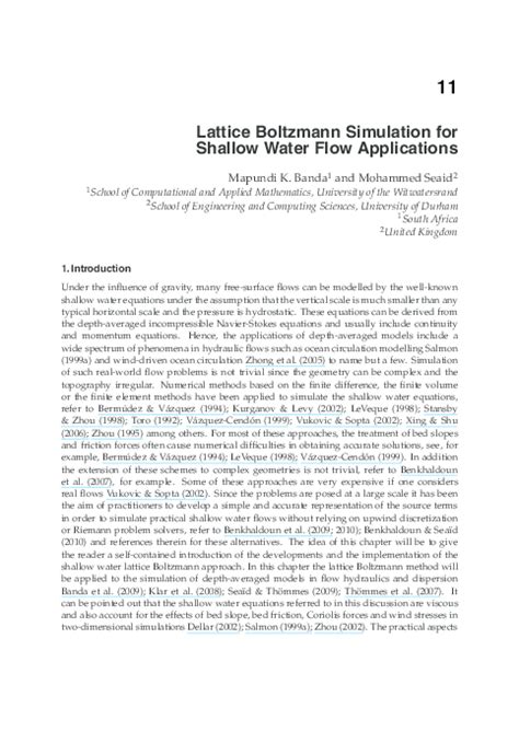 Pdf Lattice Boltzmann Simulation For Shallow Water Flow Applications