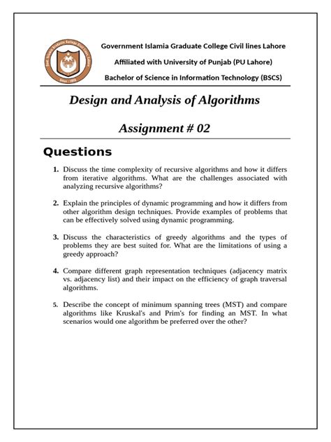 design and analysis of algorithms assignment no 02 pdf