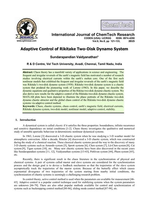 pdf adaptive control of rikitake two disk dynamo system