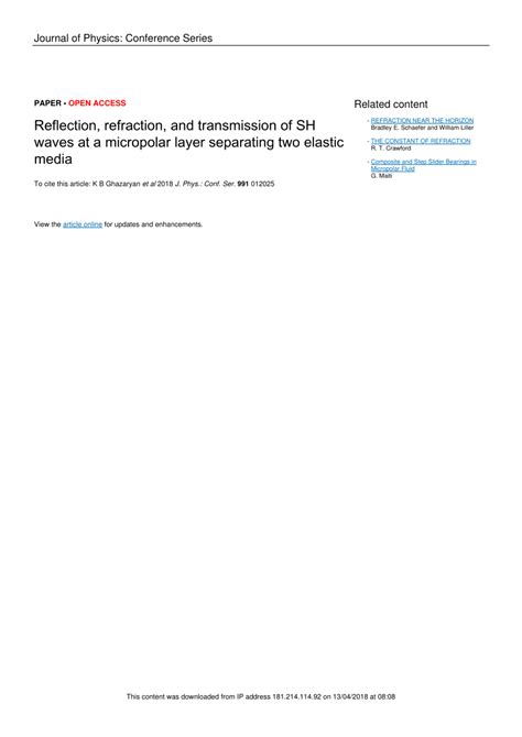 Pdf Reflection Refraction And Transmission Of Sh Waves At A Micropolar Layer Separating Two