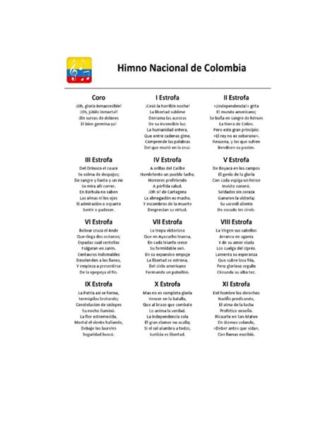 Himno De Colombia Pdf
