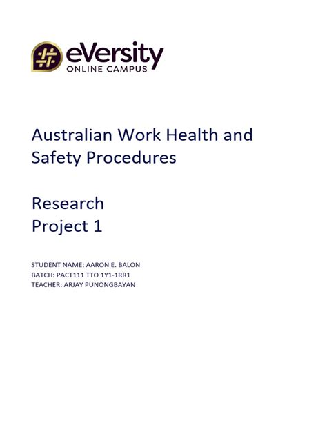 Whs Evt 001 Australian Work Health And Safety Procedures Project 1
